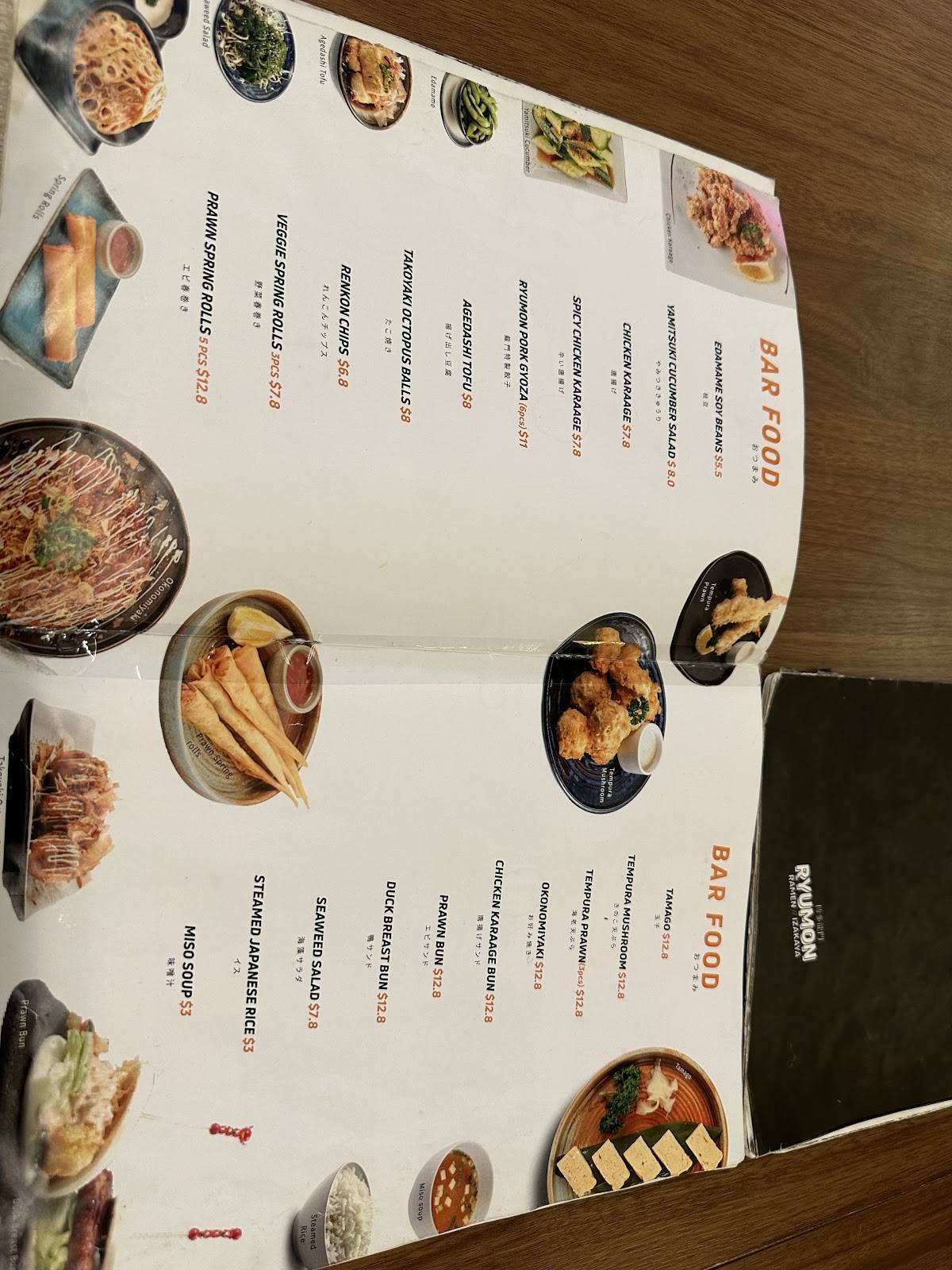 Menu at Ryumon Ramen Izakaya restaurant, Adelaide