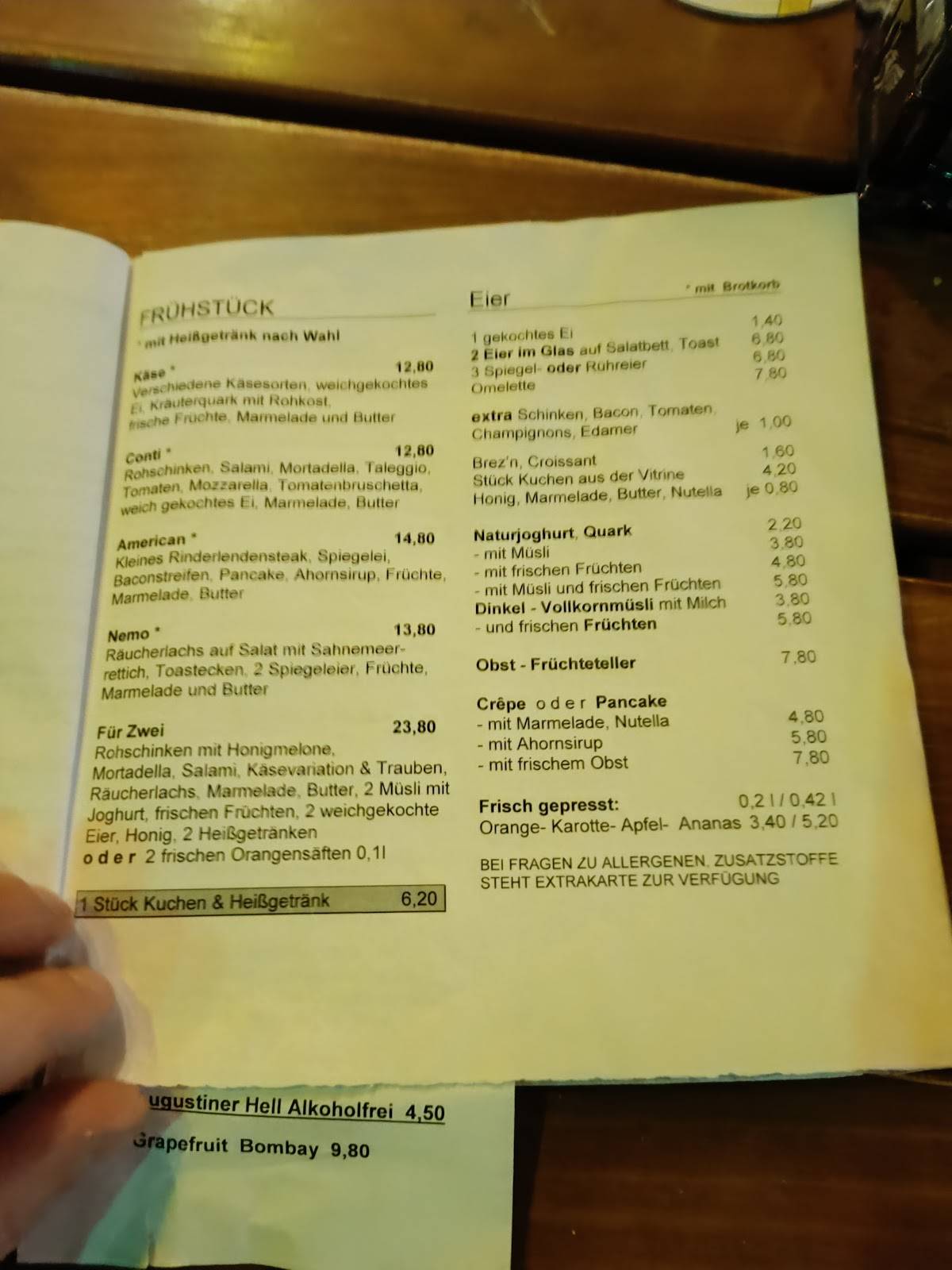 Speisekarte von Café Sax restaurant, München