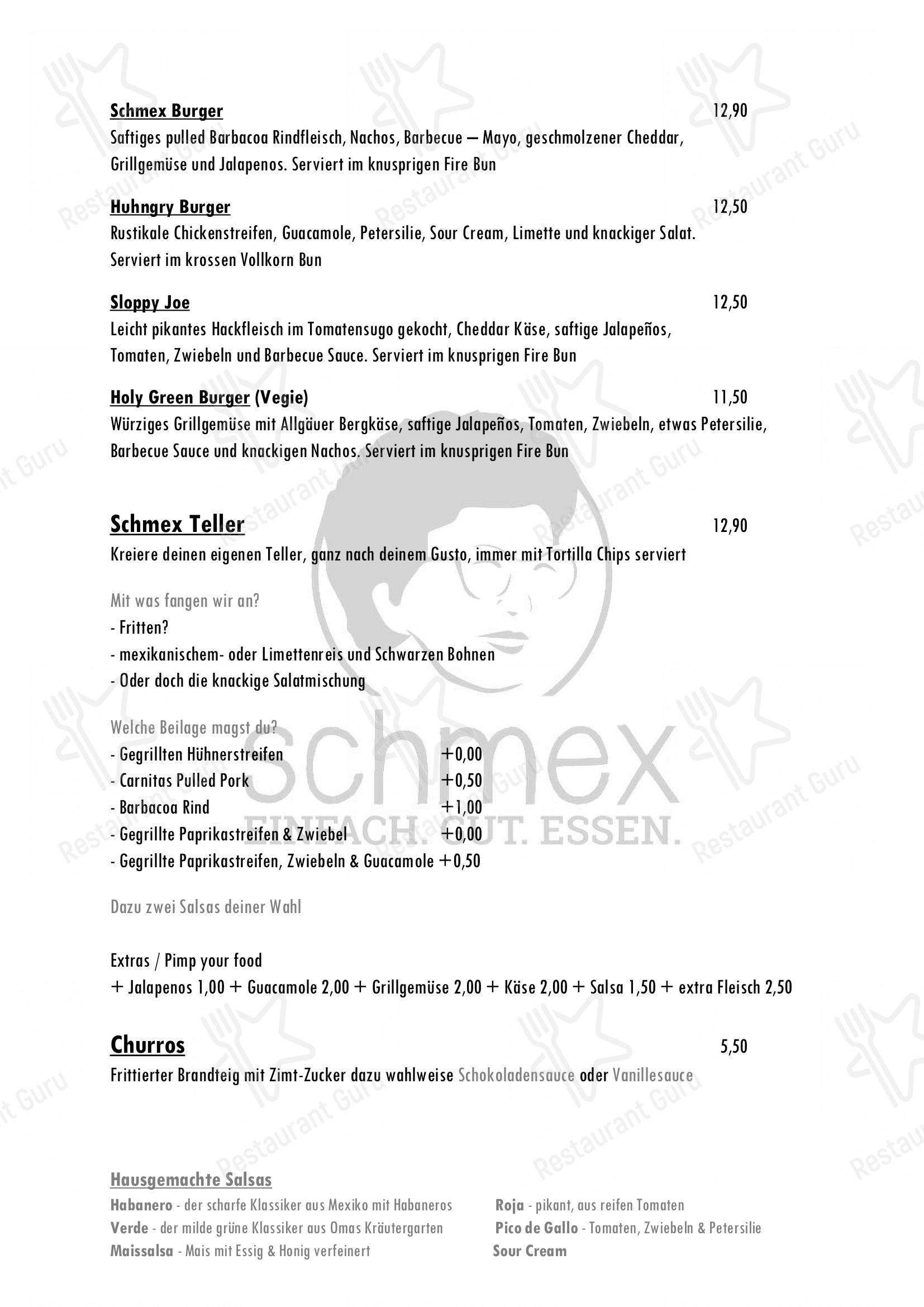 Speisekarte von SCHMEX - EINFACH. GUT. ESSEN. restaurant, Balingen