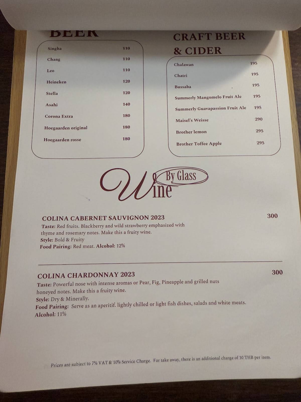 Menu at SIMMER.BKK restaurant, Bangkok