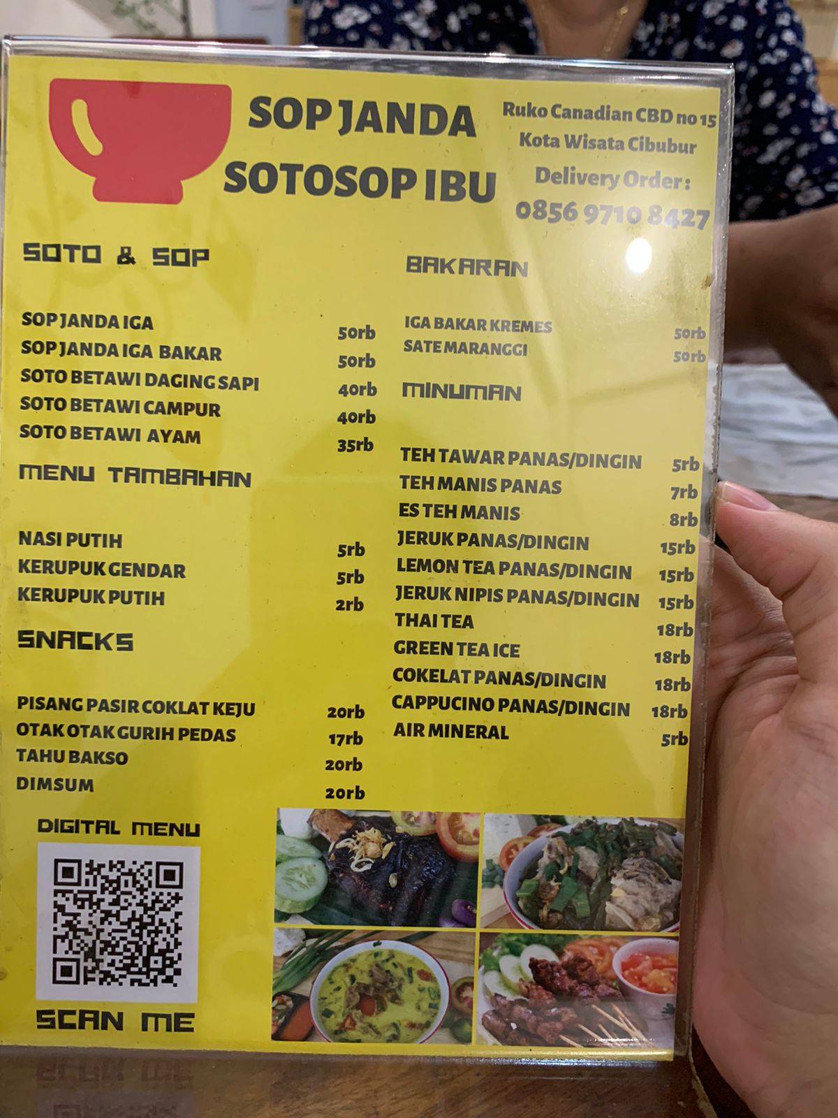 Menu at SOP JANDA SOTOSOP IBU CIBUBUR restaurant, Indonesia