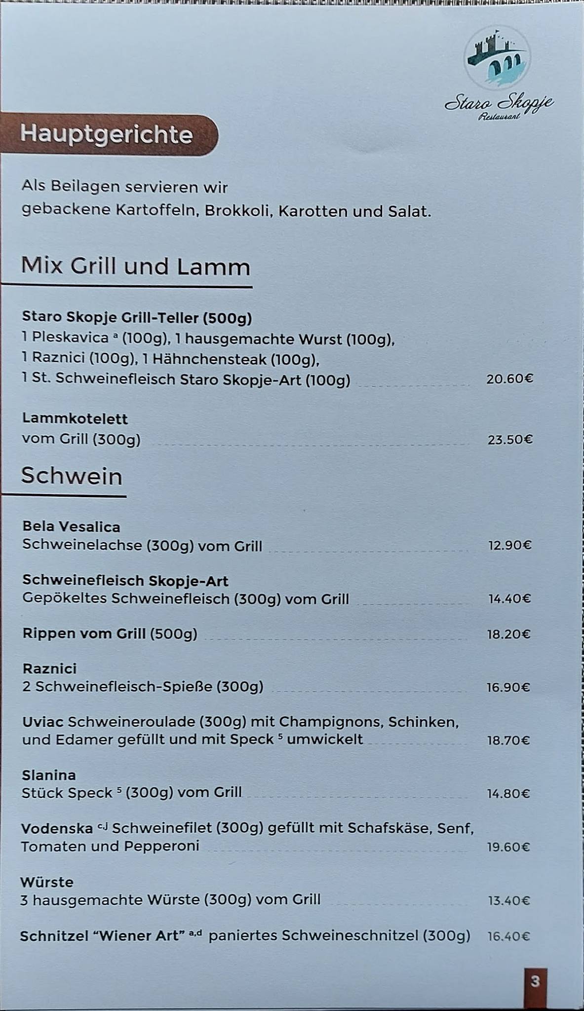 Speisekarte von STARO SKOPJE restaurant, Berlin
