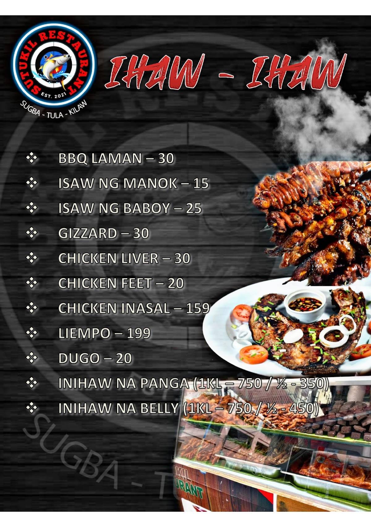 Carta de SUTUKIL RESTAURANT HINAHON, Mandaluyong