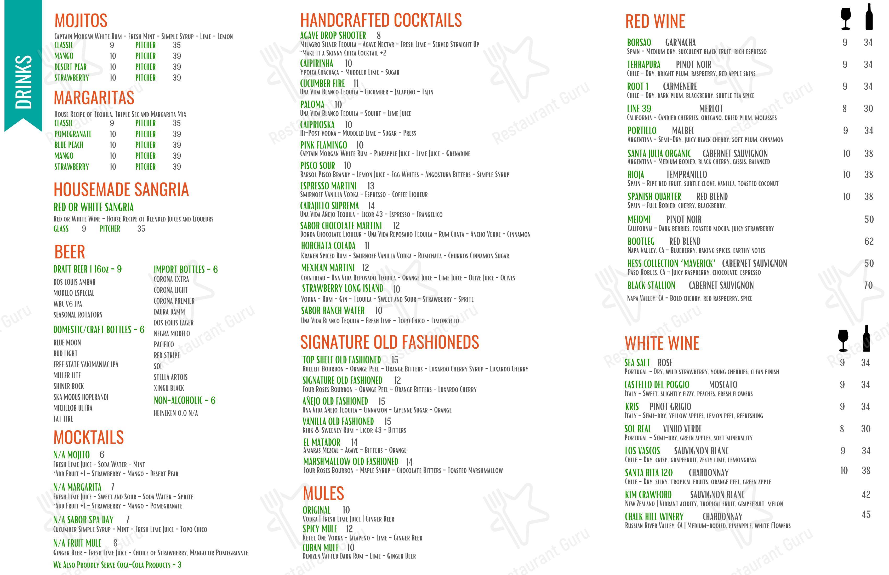 Menu at Sabor Latin Bar & Grille, Wichita, 309 N Mead St