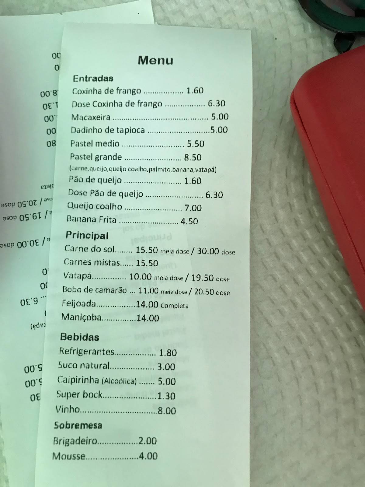 Menu em Sabores da Amazónia restaurante, Porto