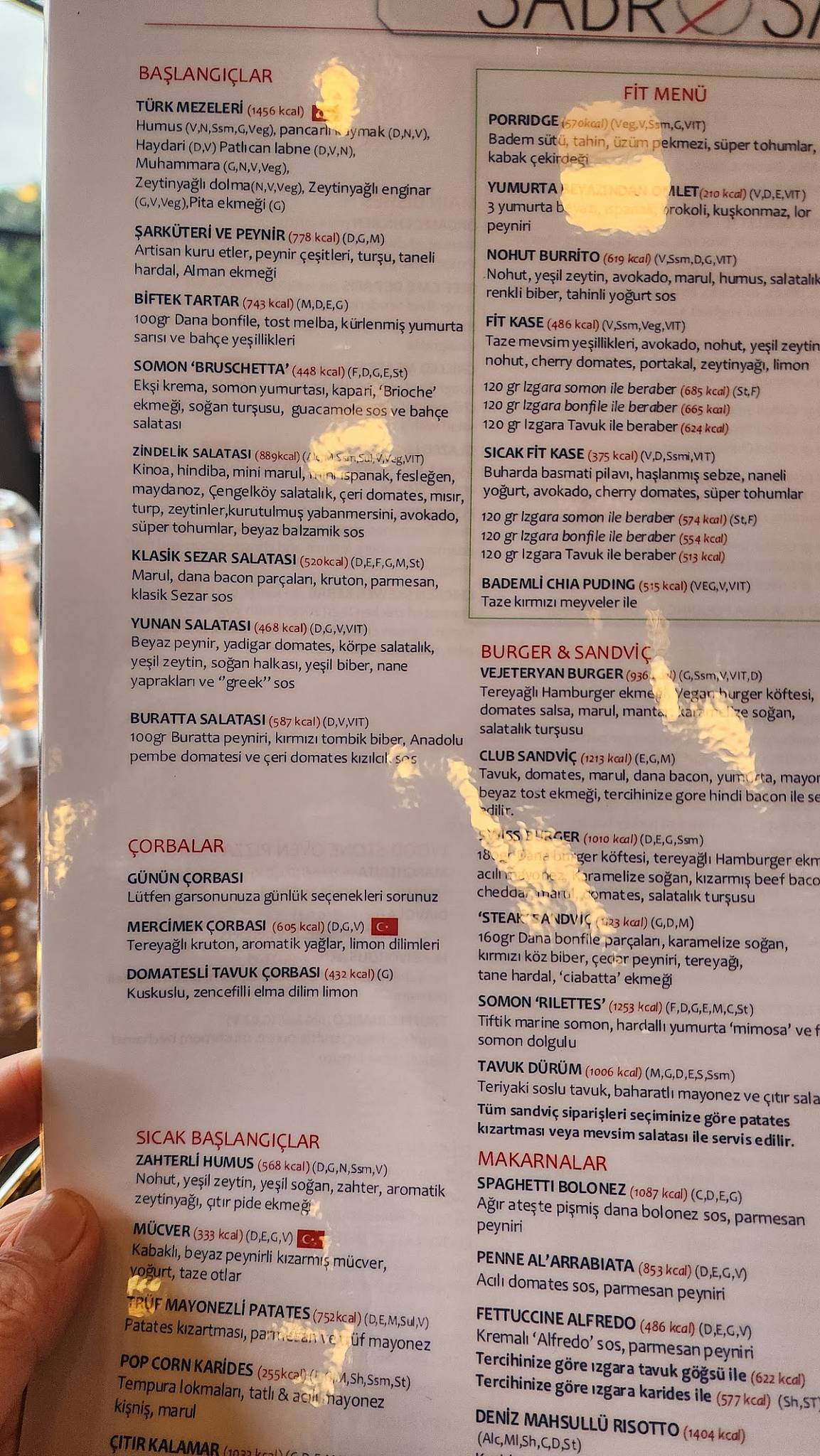 Menu at Sabrosa Restaurant, Istanbul