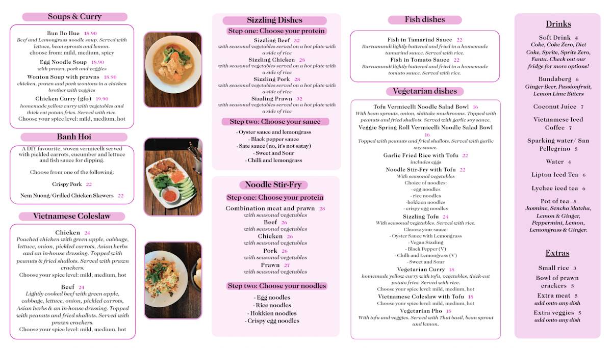Menu at Saigon Sen restaurant, Albert Park