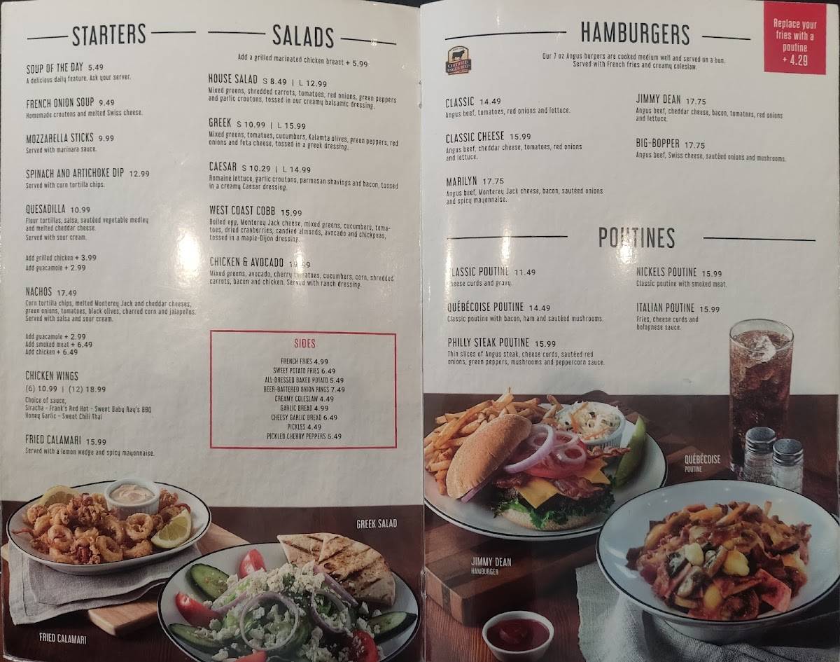 Menu au Nickels Deli restaurant, Saint-Jérôme