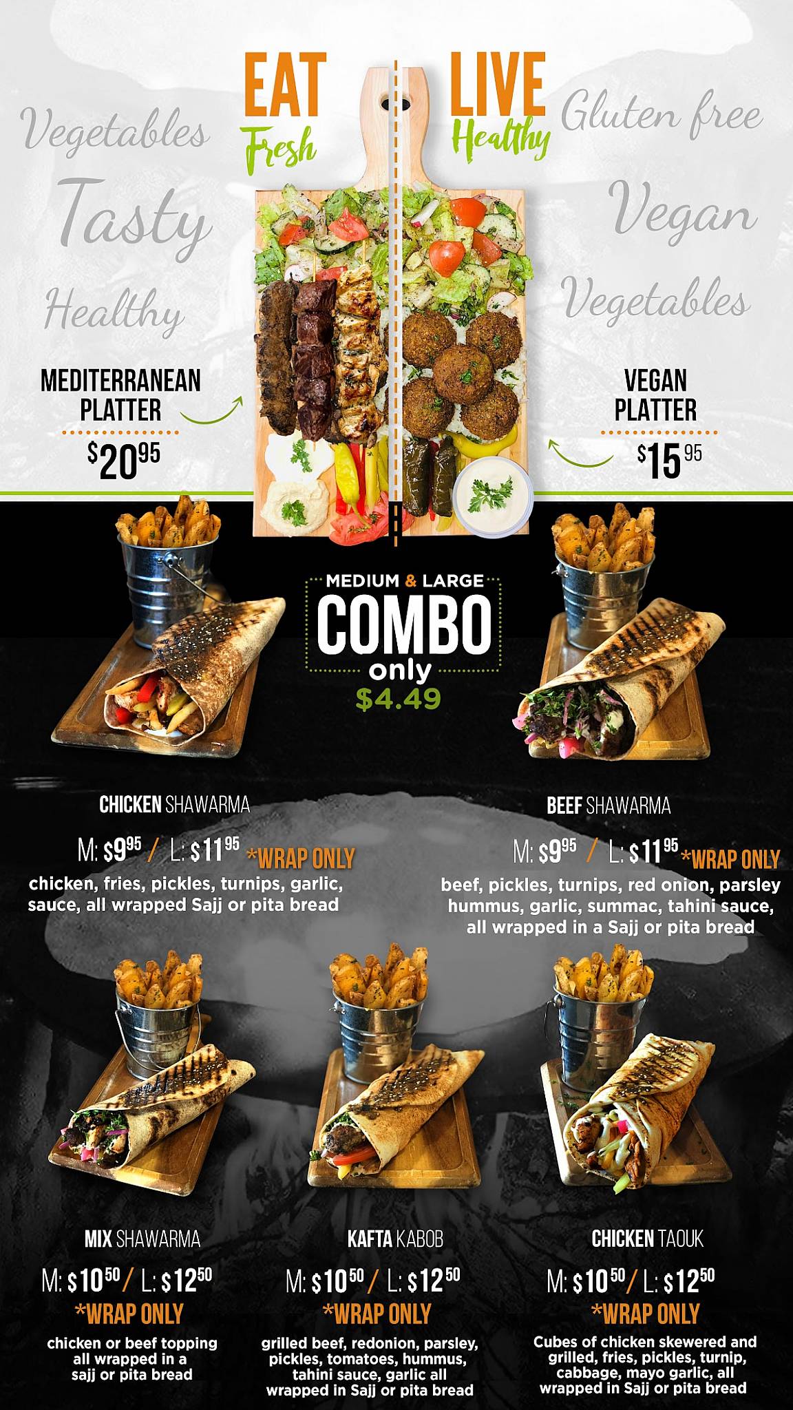 Menu at Sajj Shawarma restaurant, Whitecourt