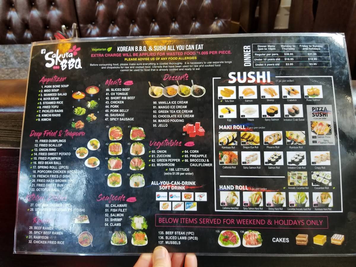 Menu au Sakura BBQ Coréen, Québec