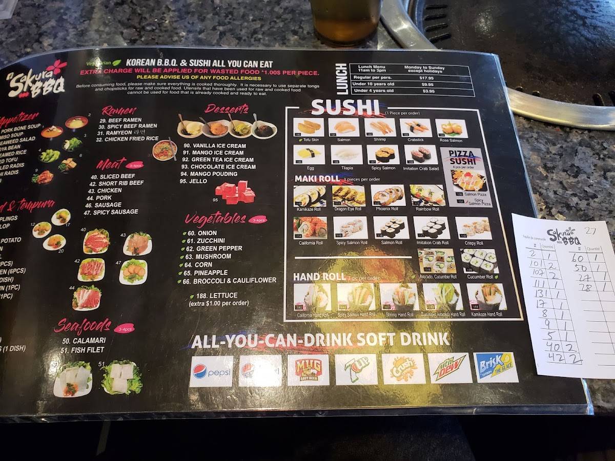 Menu au Sakura BBQ Coréen, Québec