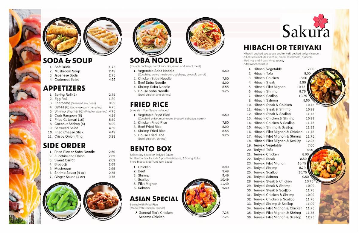 Menu at Sakura Japanese Grill restaurant, Amelia