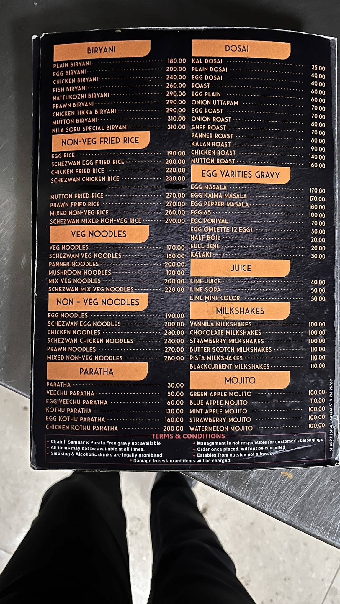 Menu at Nila Soru, Salem, M3CR+GQ2