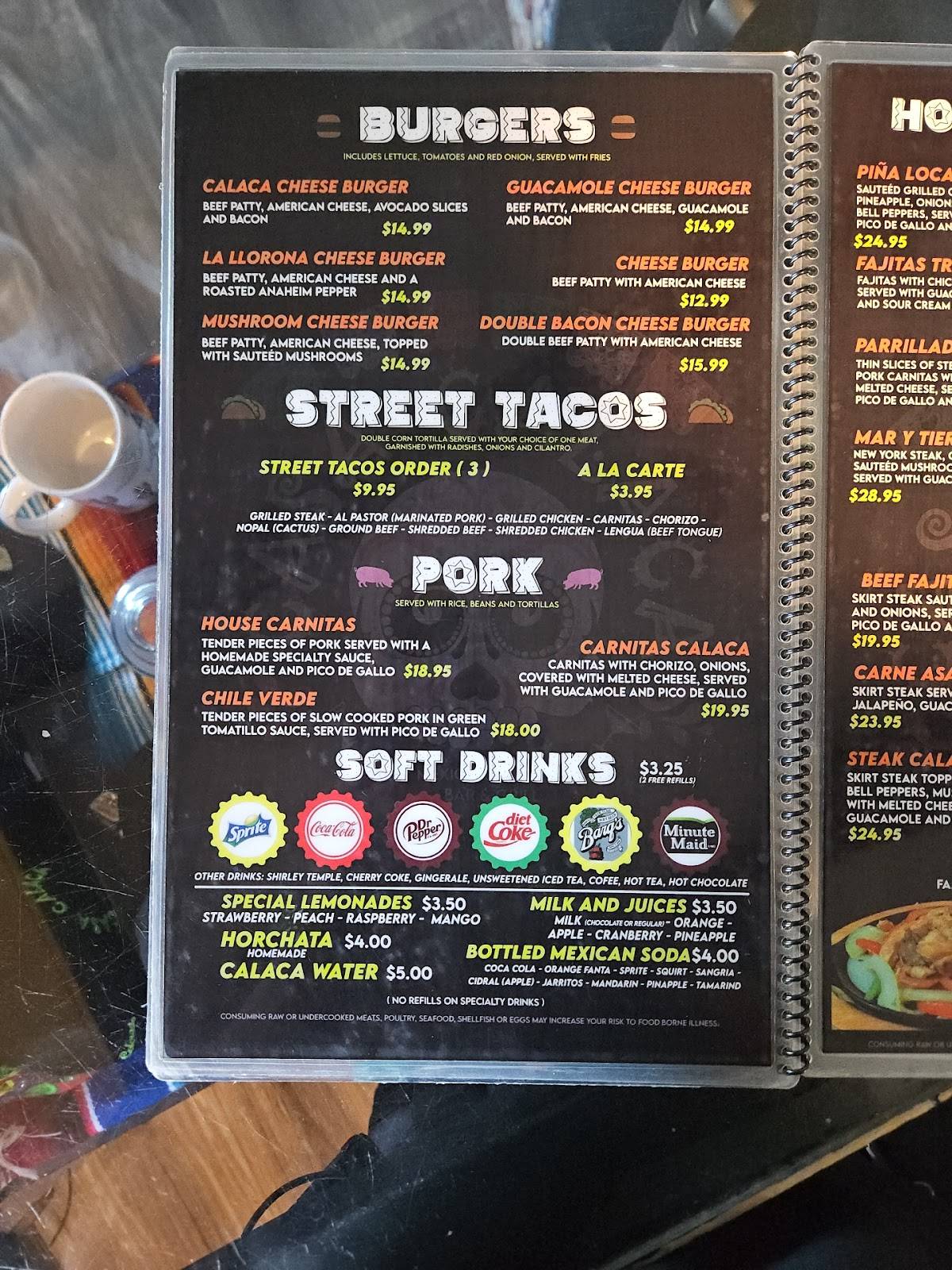 Menu at Casa Calaca restaurant, Salida