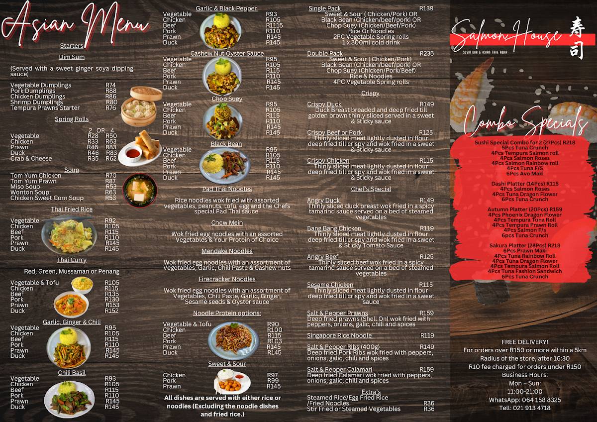 Menu at Salmon House Majik Forest restaurant, Cape Town, Koelenhof St