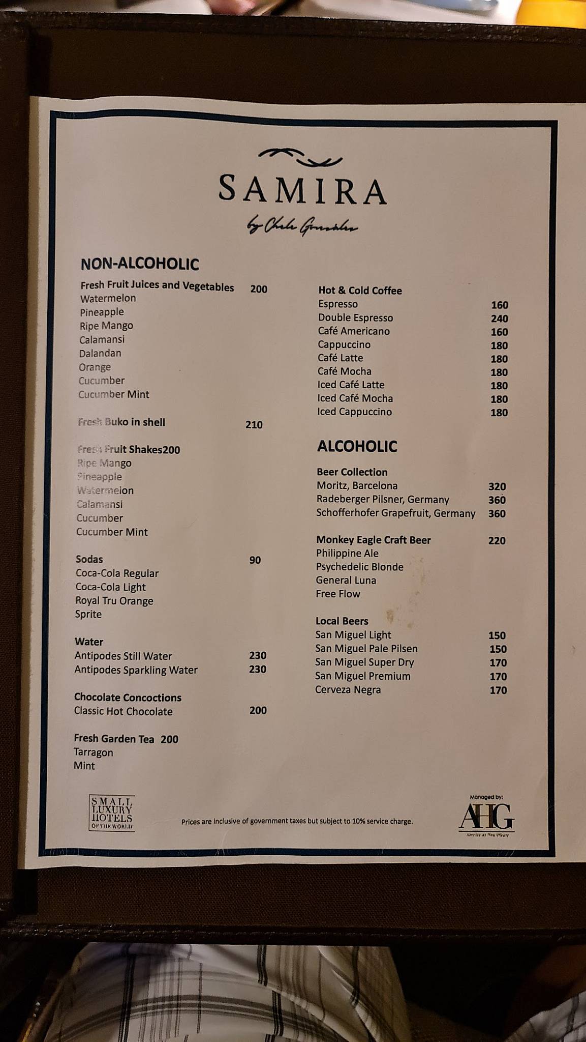 Menu at Samira by Chele Gonzalez restaurant, Tagaytay