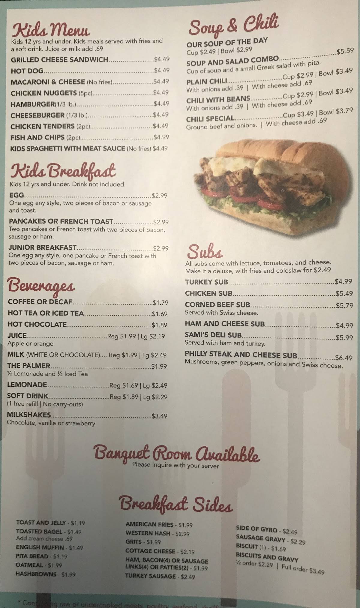 Menu at Sami's Coney Island restaurant, Taylor, Eureka Rd
