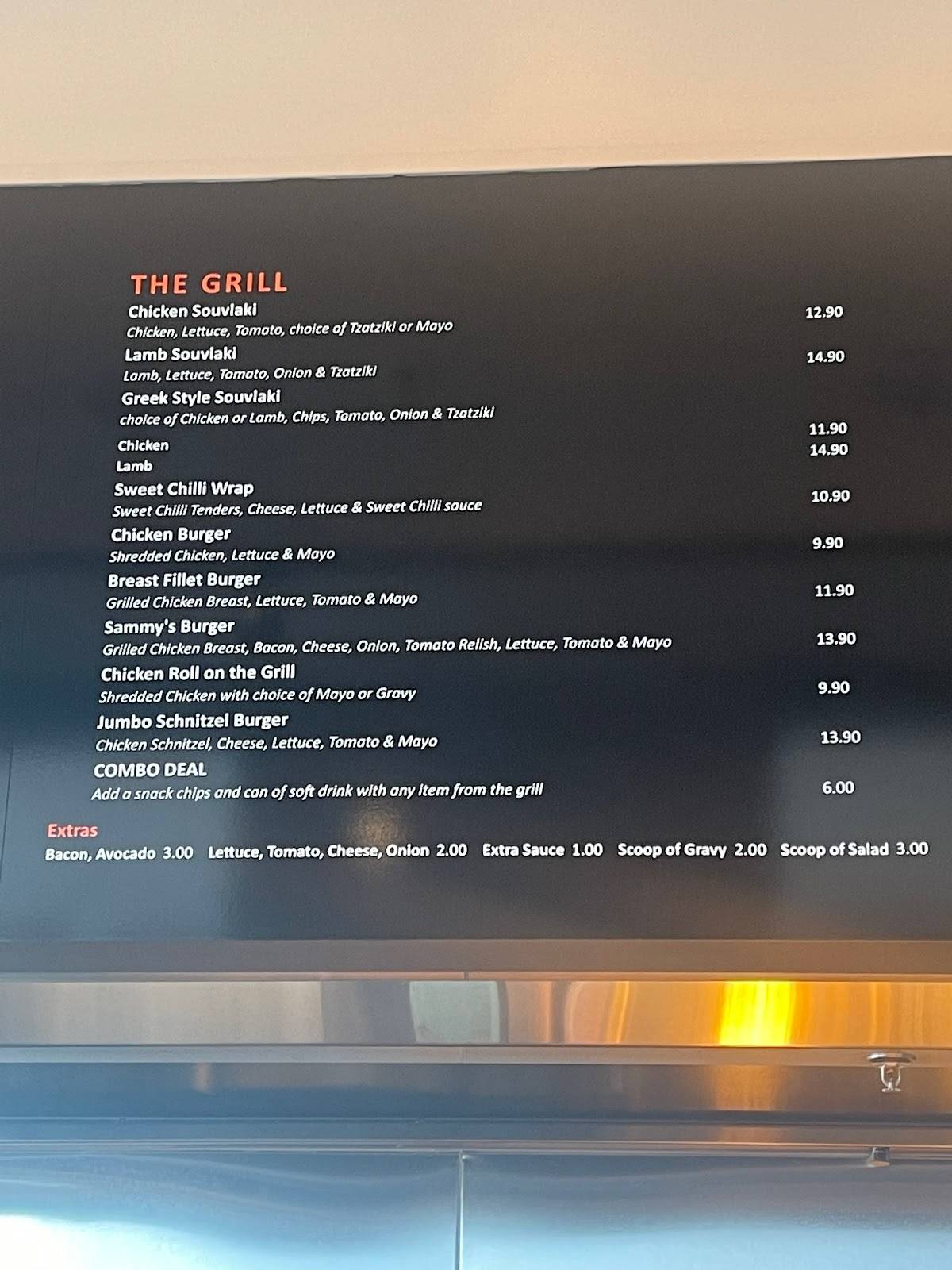 Menu at Sammy's Charcoal Chicken restaurant, Mernda, 180 Riverdale Bvd