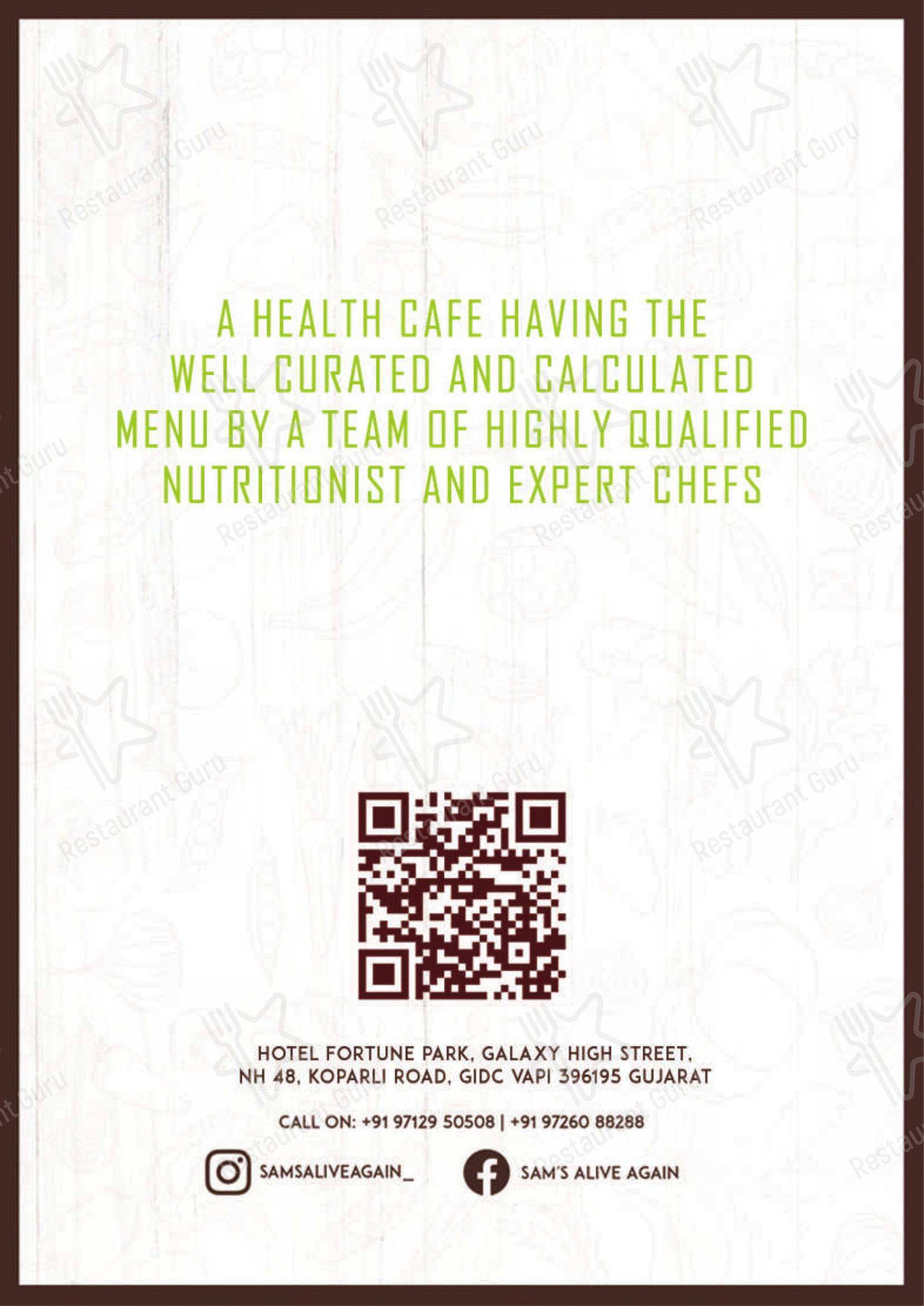 Menu at Sam's Alive Again - The Health Cafe, Vapi