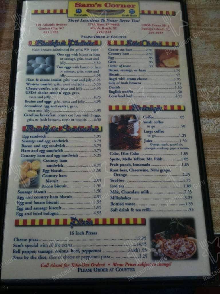 Menu at Sam's Corner restaurant, Murrells Inlet, 101 Atlantic Ave