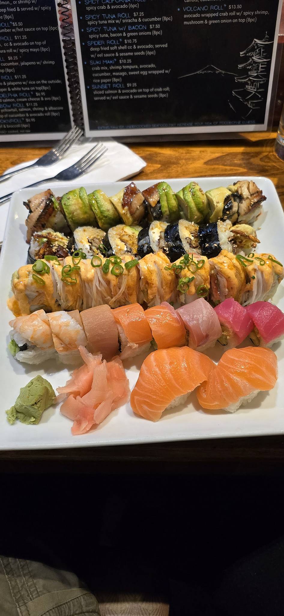 Menu at Samurai of Tokyo restaurant, Wichita Falls