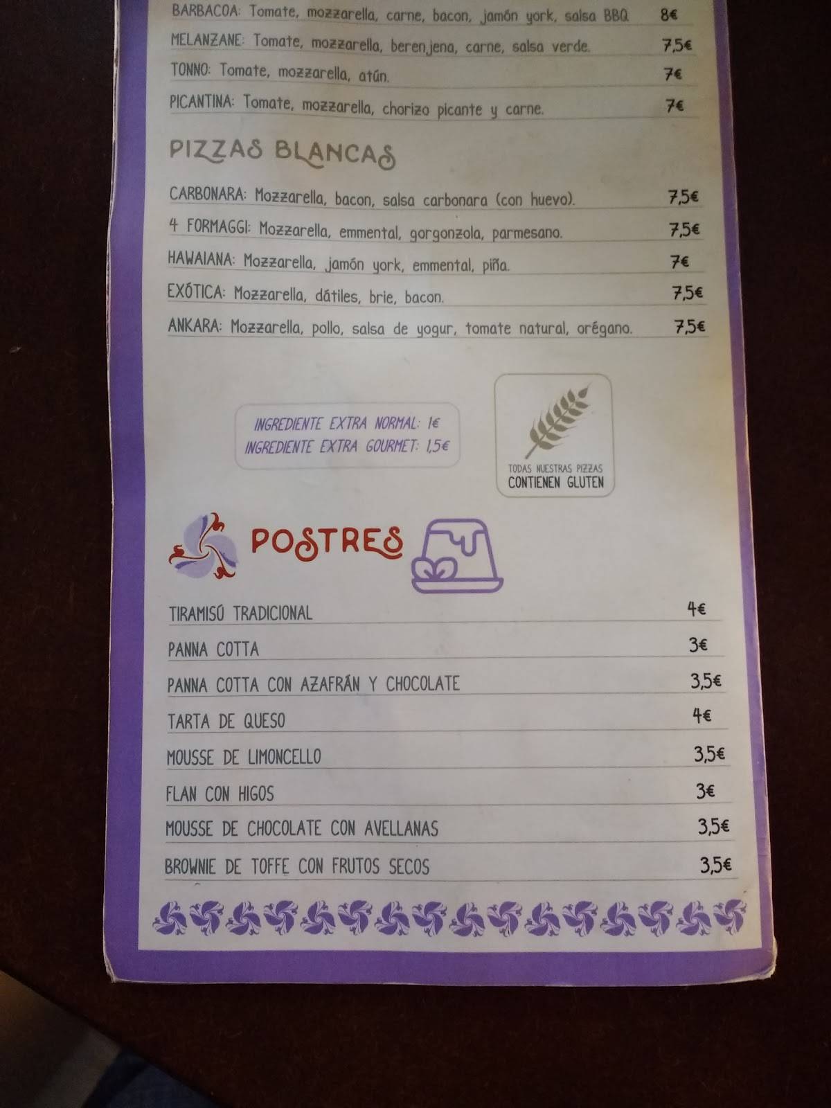 Carta de Restaurante Pizzeria Zafferano, San Fernando