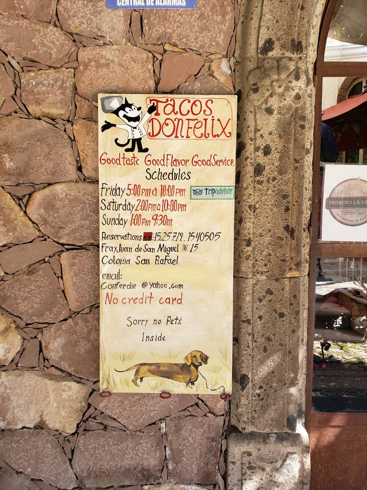 Menu at Tacos Don Felix restaurant, San Miguel de Allende