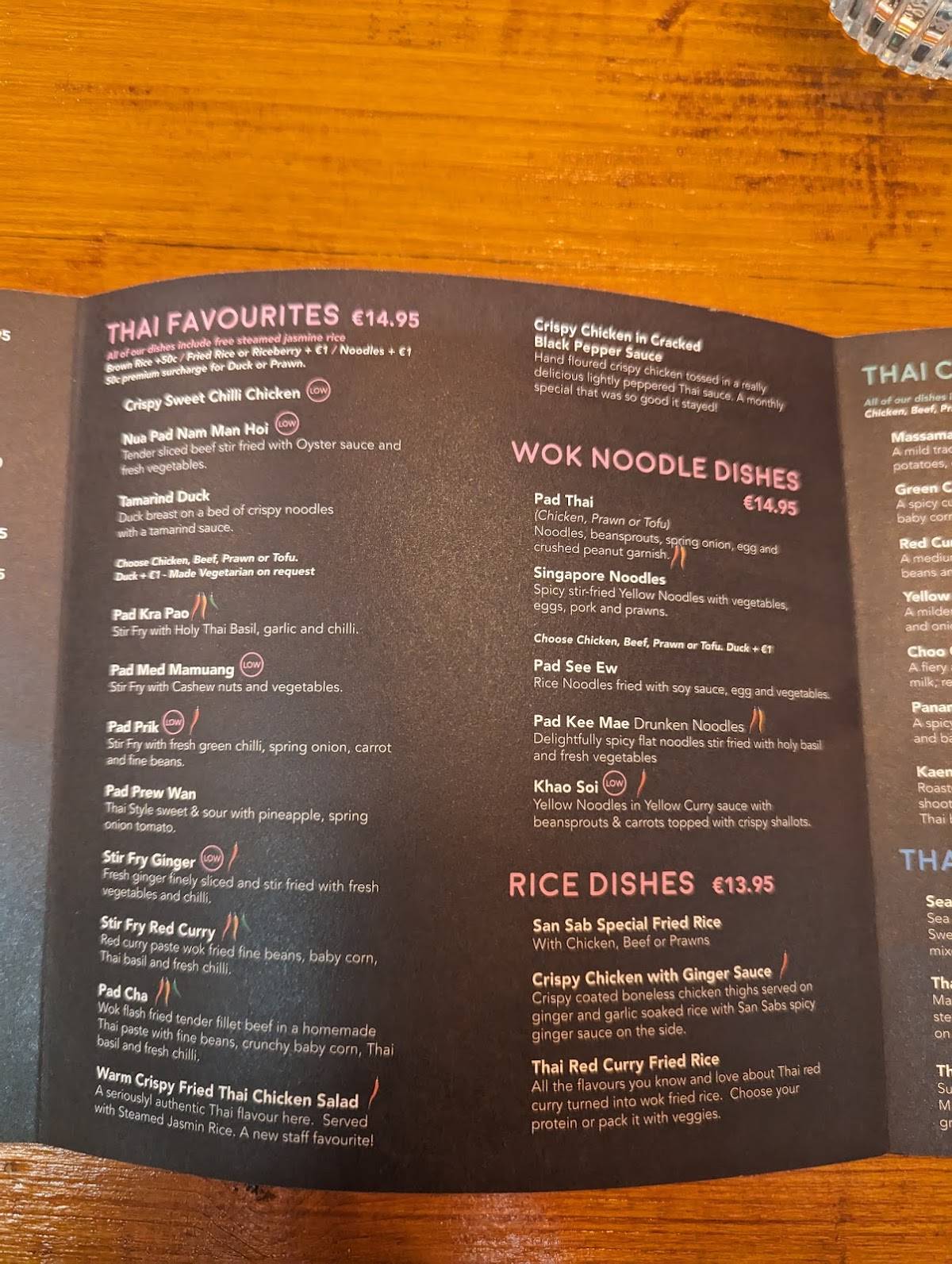 Menu at San Sab Thai Drumcondra restaurant, Dublin