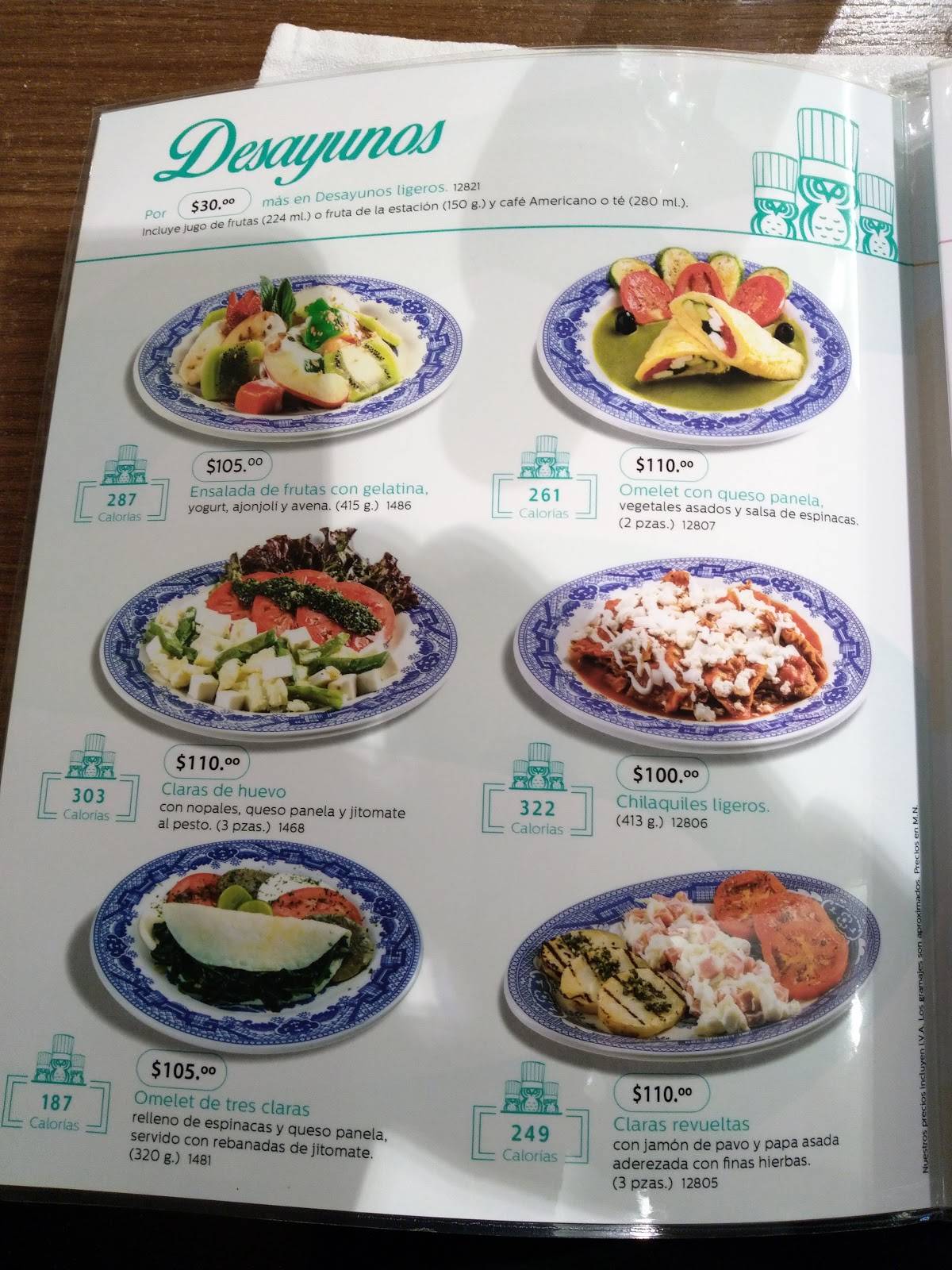 Menu at Sanborns restaurant, Mexico City, Av. Juarez 54
