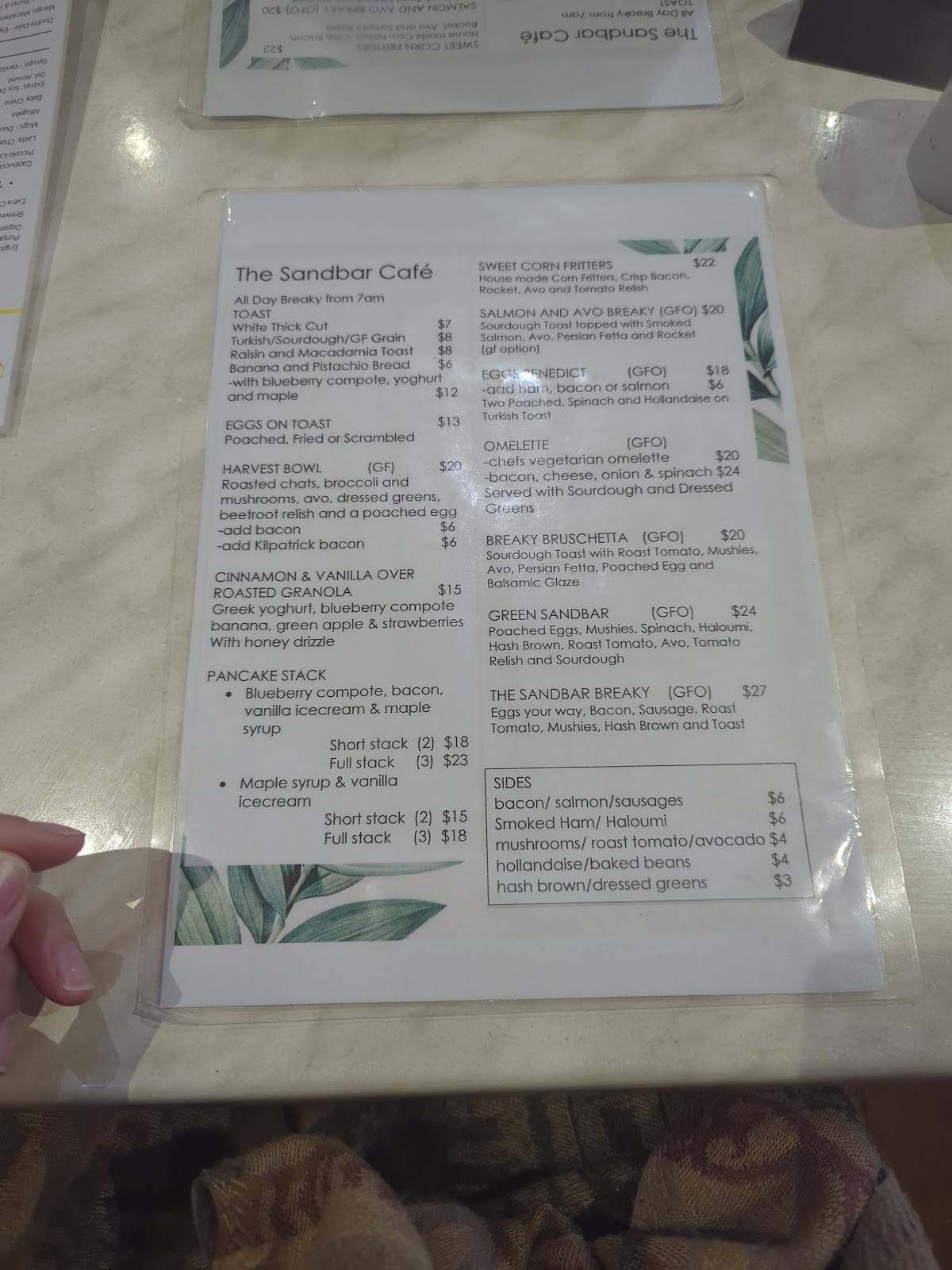Menu at Sandbar Cafe Restaurant, North Haven