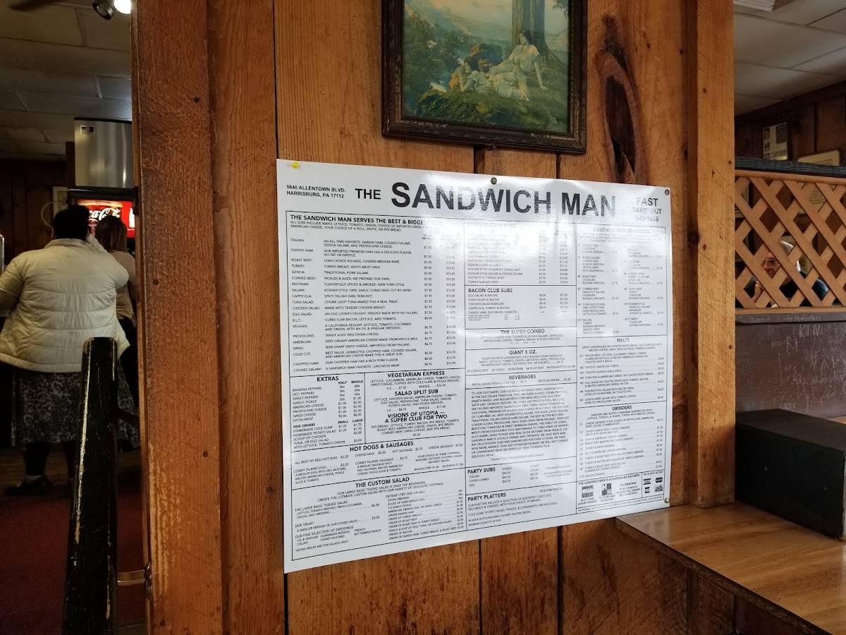 Menu at Sandwich Man restaurant, Paxtonia, Allentown Blvd