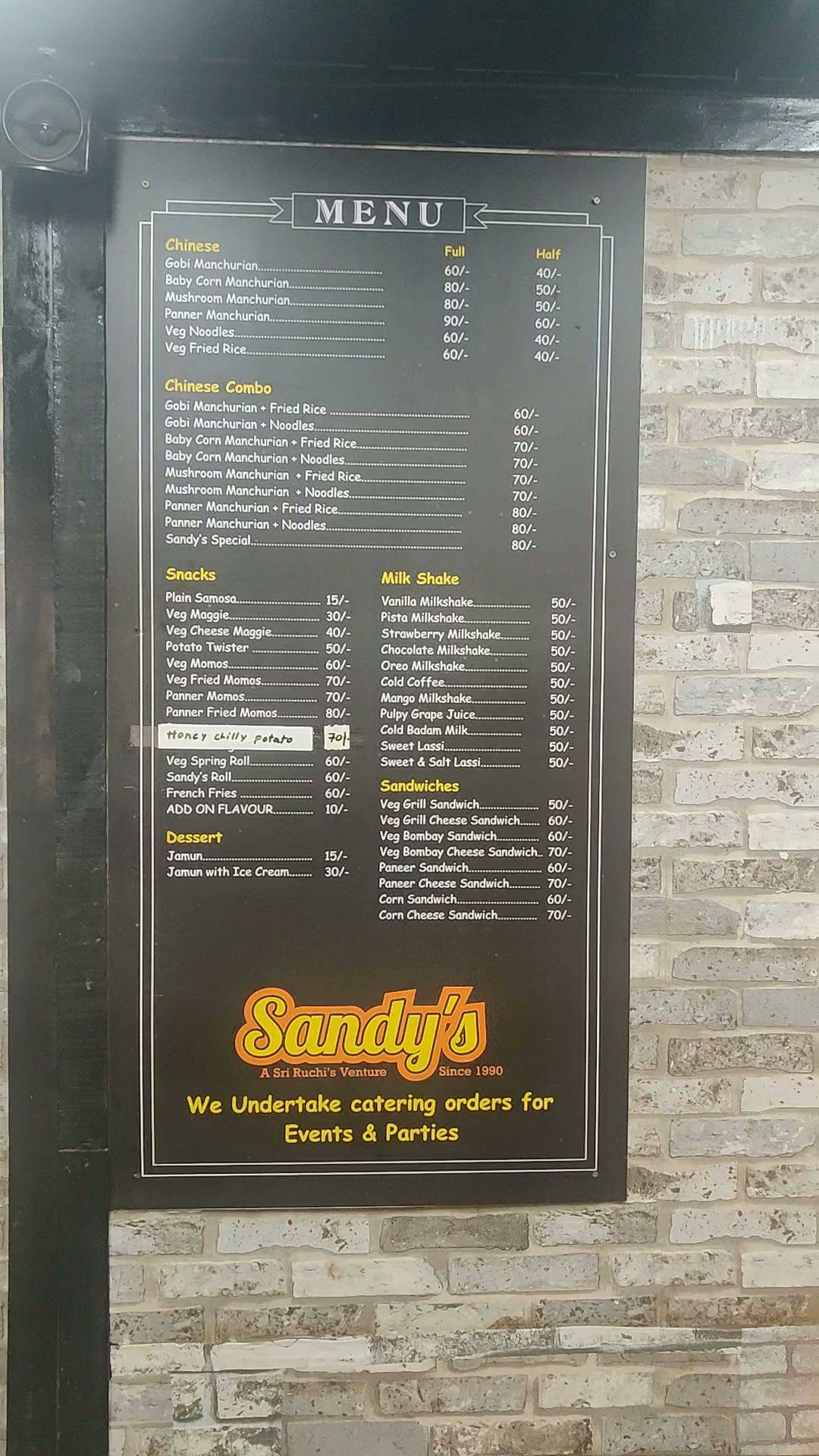 Menu at Sandy's, Bengaluru, 1