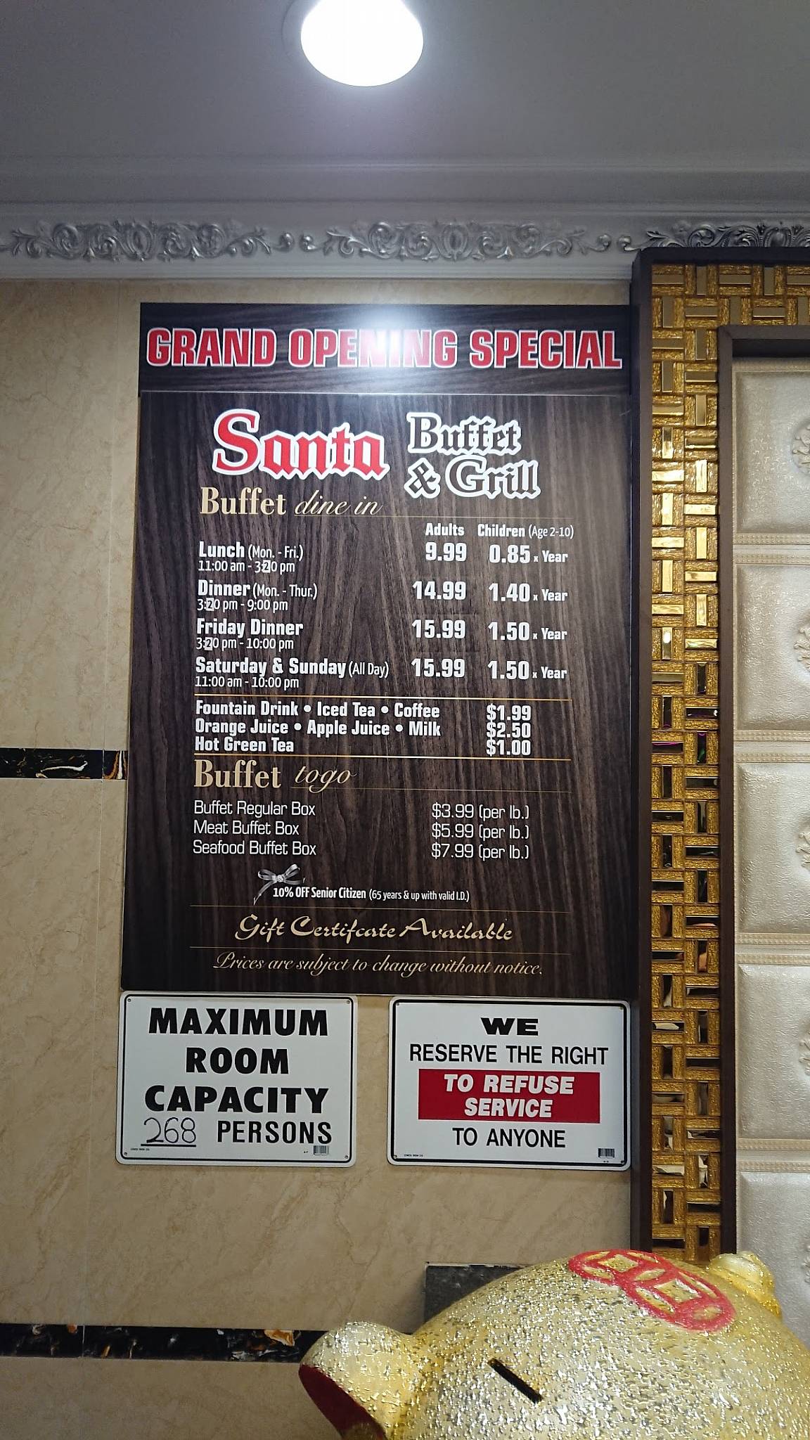 Menu at Santa Buffet & Grill restaurant, Santa Ana