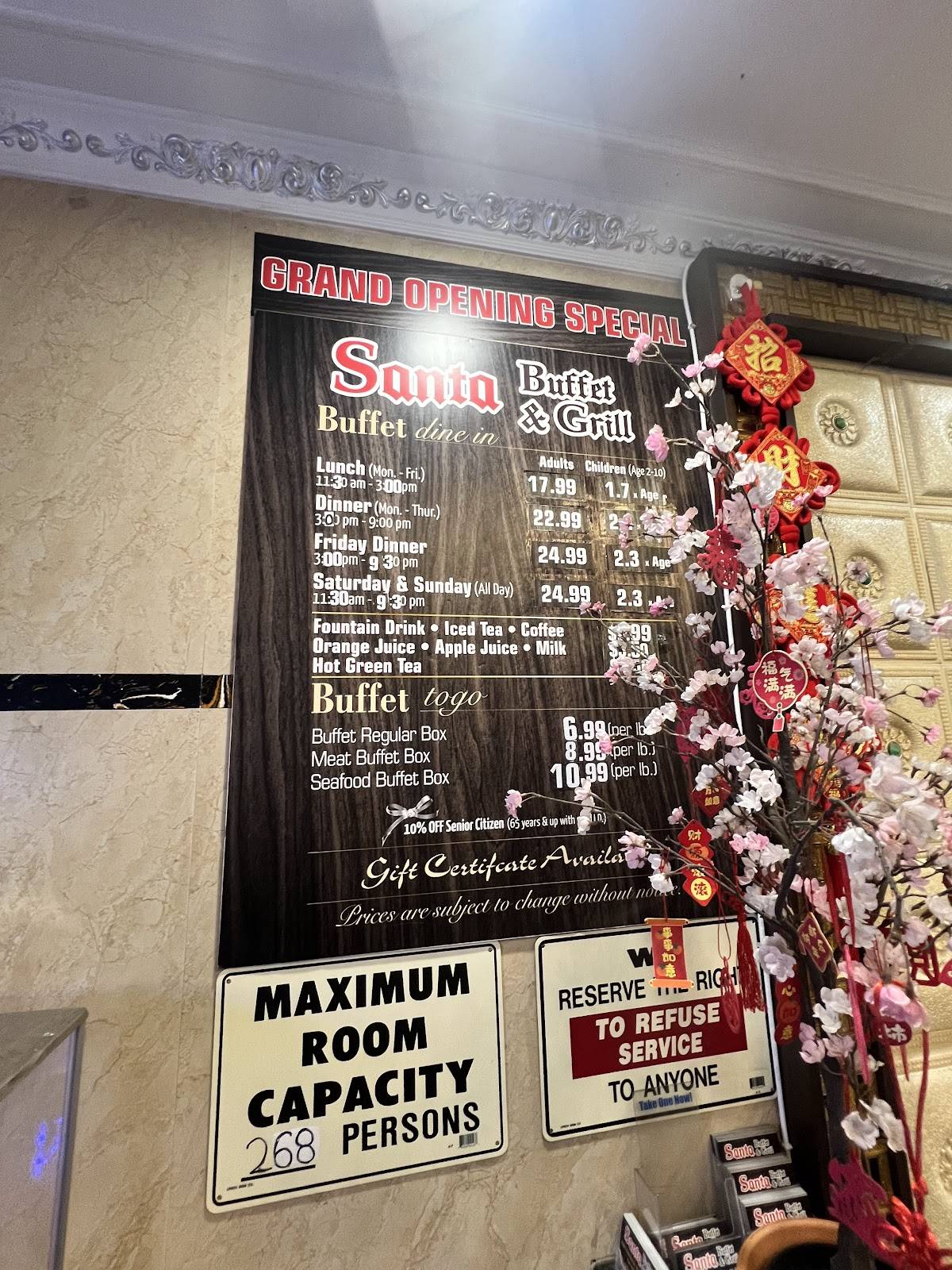 Menu at Santa Buffet & Grill restaurant, Santa Ana