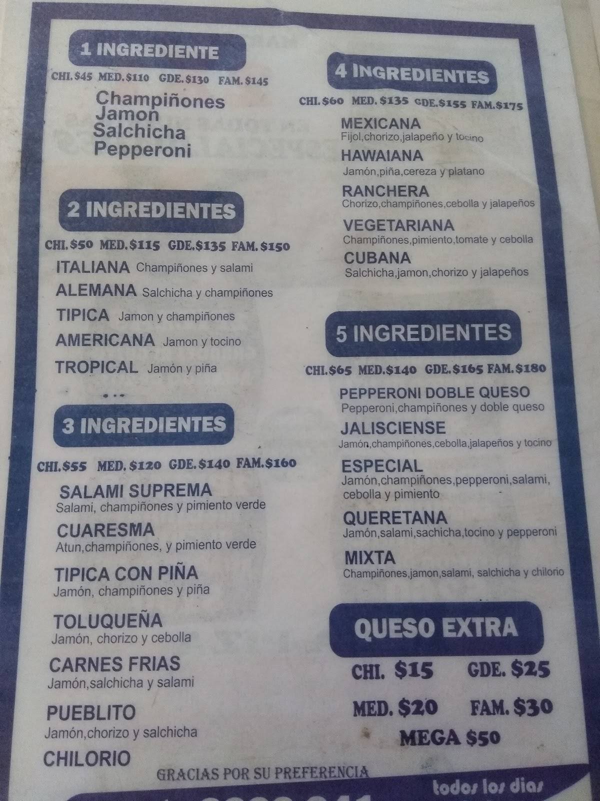 Carta del restaurante CHEPES PIZZA, Santiago del Querétaro