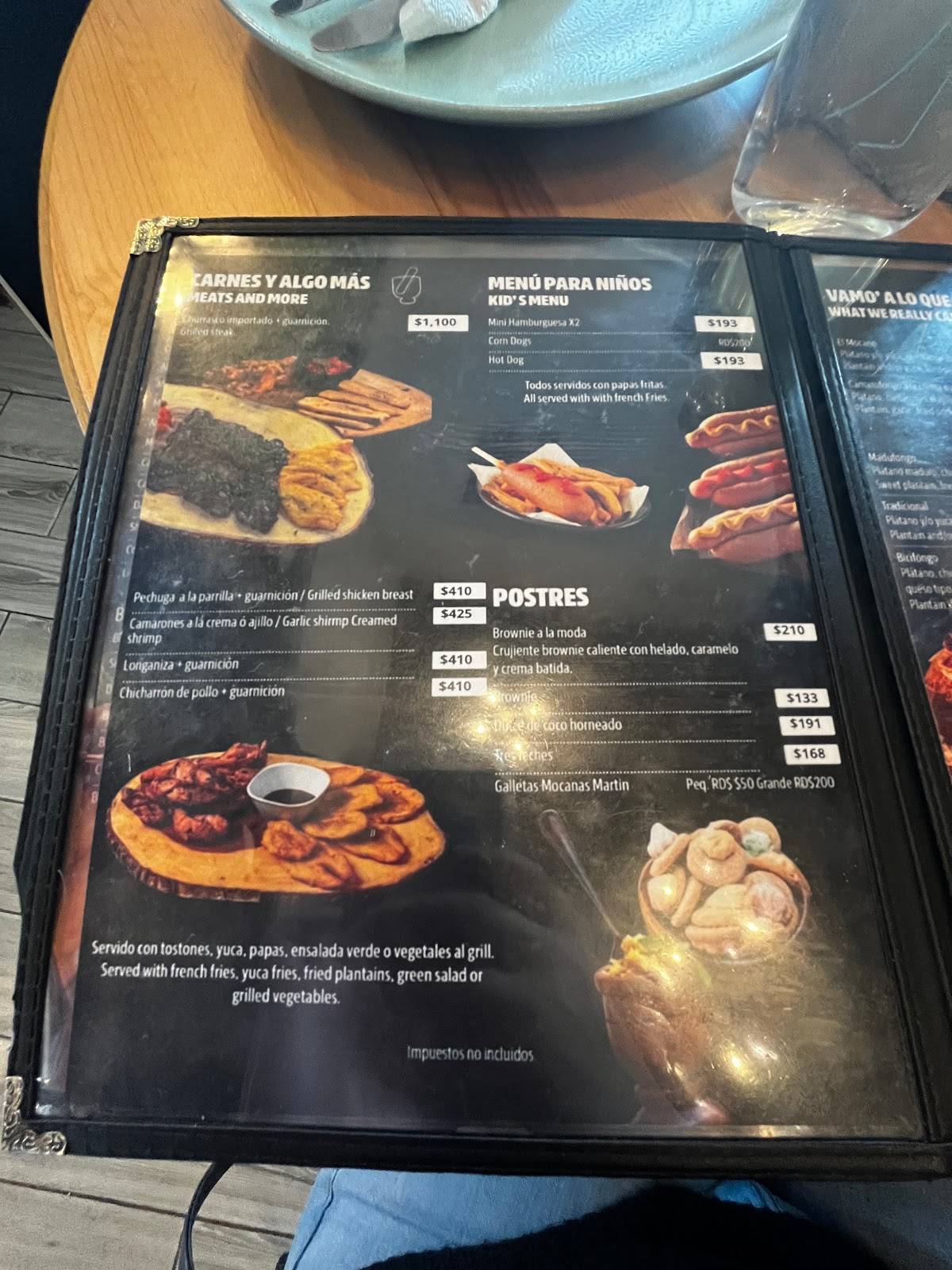 Carta del restaurante Mofongo El Mocano, Santo Domingo, Plaza Duarte