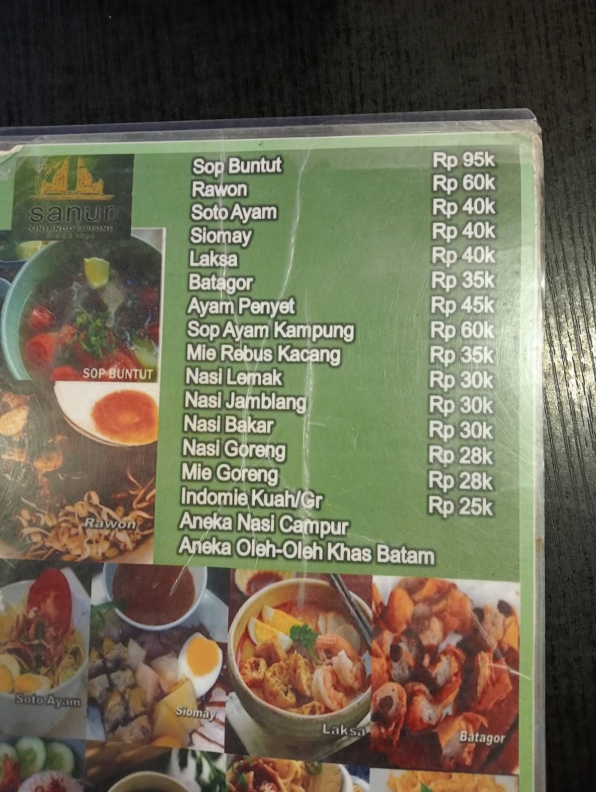 Menu at Sanur Restaurant Pelabuan Batam Center, Batam