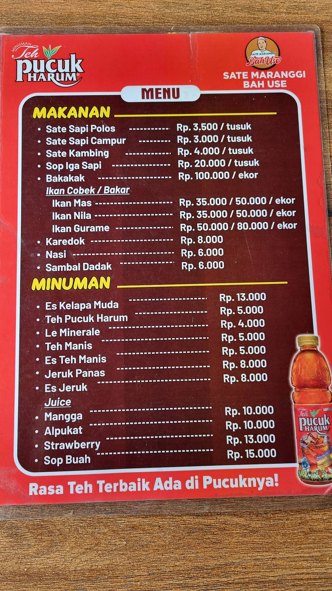 Menu at Sate Maranggi Bah Use restaurant, Purwakarta, 3