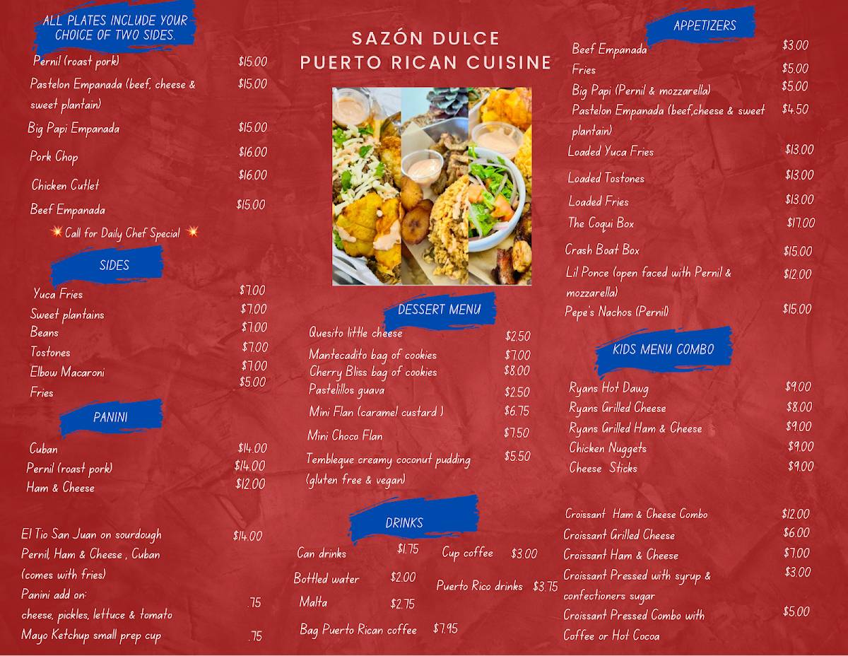Menu at Sazón Dulce restaurant, Port Neches