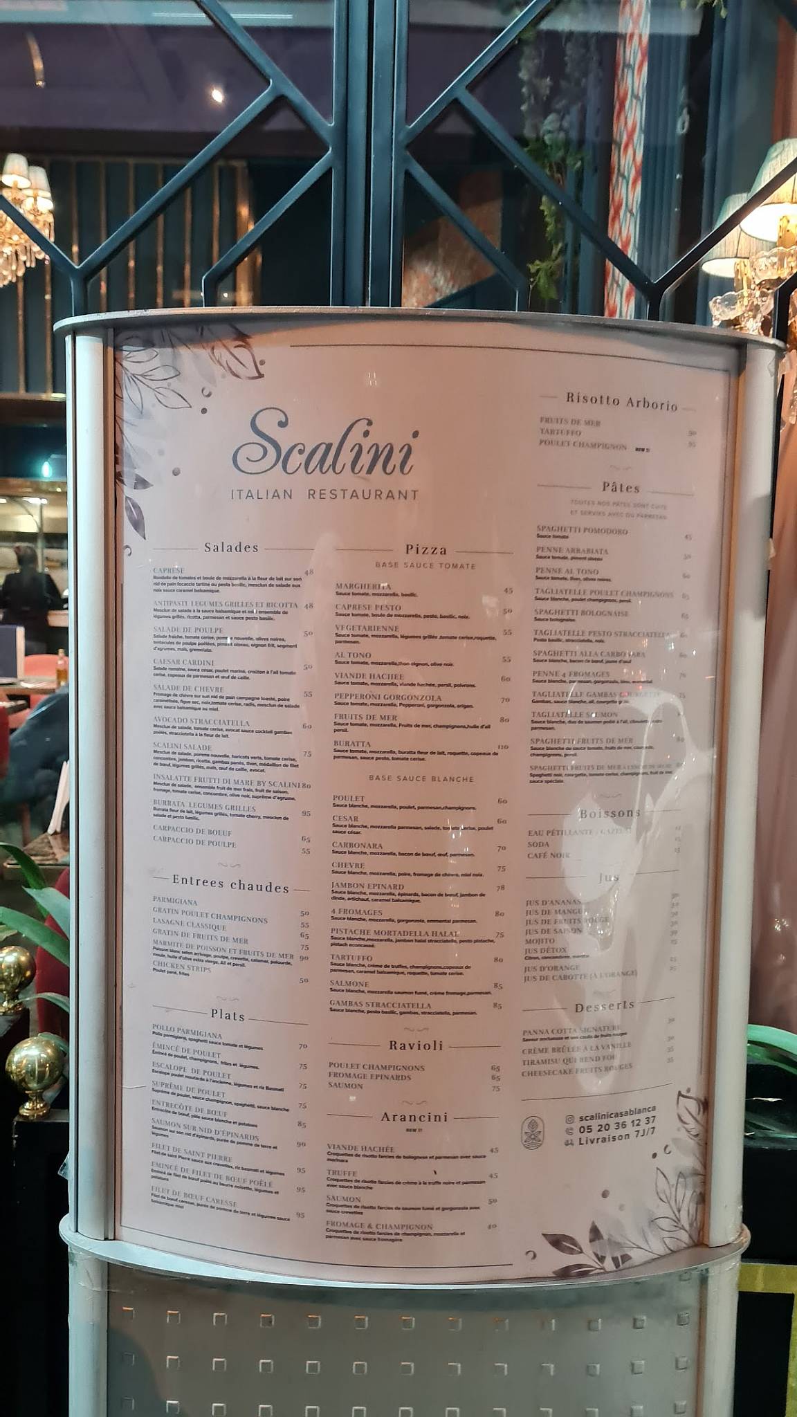 Menu at Scalini restaurant, Casablanca