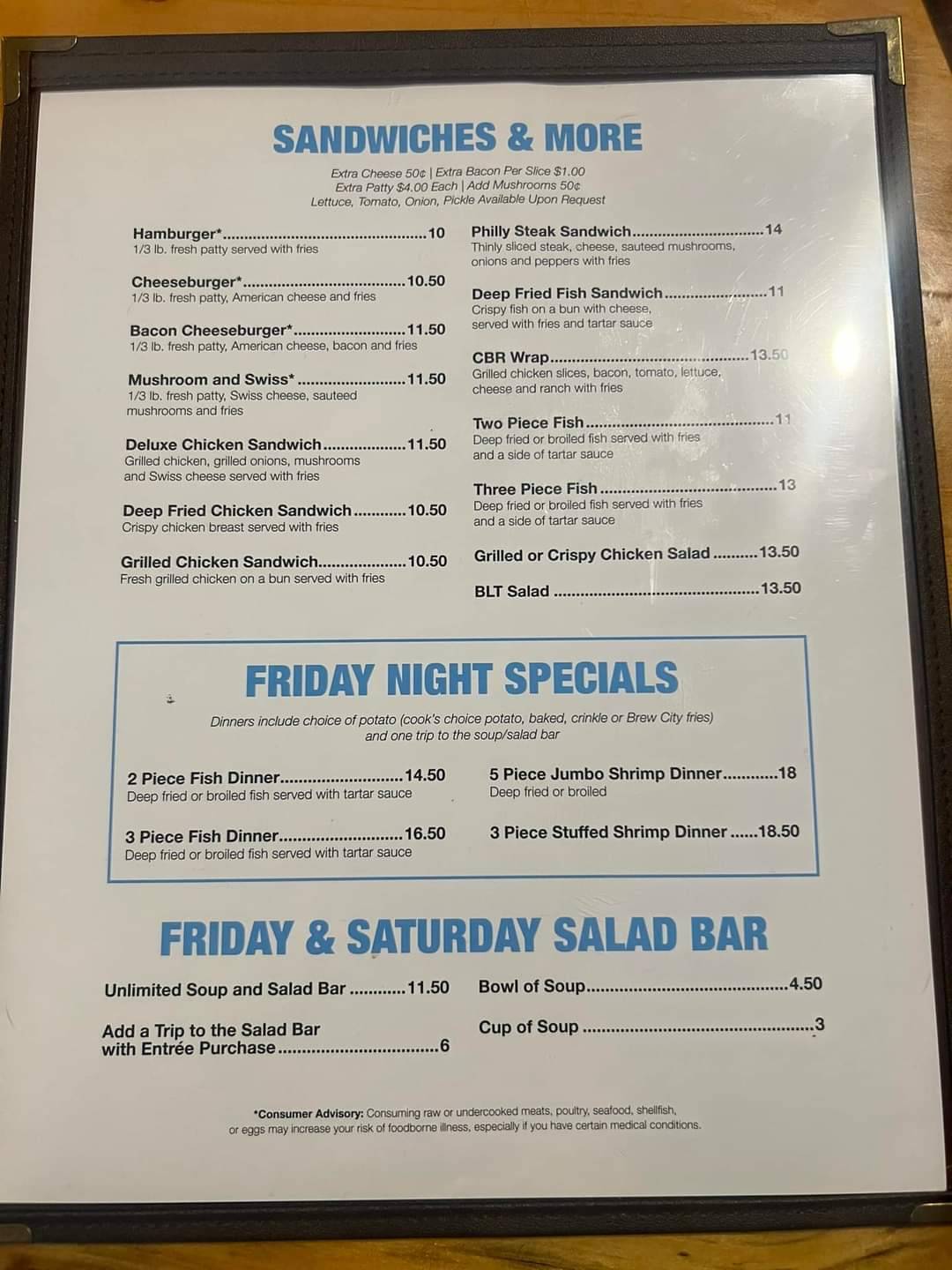 Menu at Schuebels Frog Hop pub & bar, Cadott