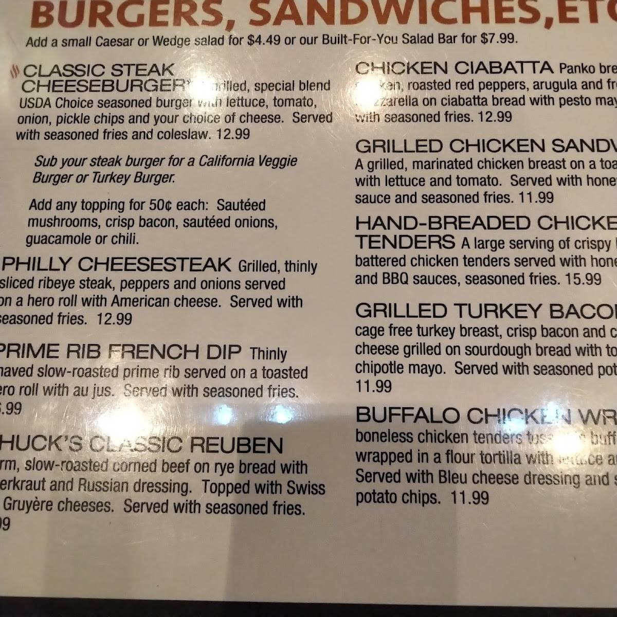 Menu at Charlie Brown's Fresh Grill steakhouse, Scotch Plains