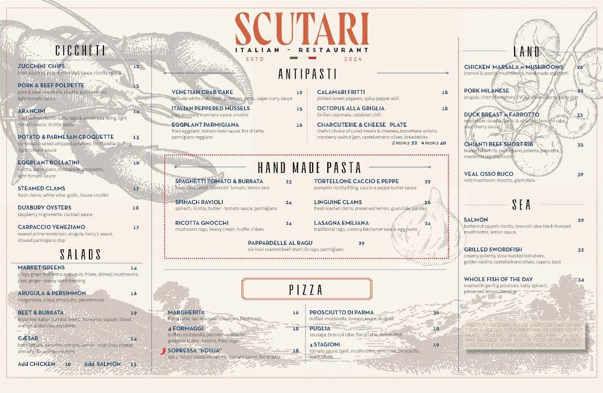 Menu at Scutari Italian Restaurant, Hanover