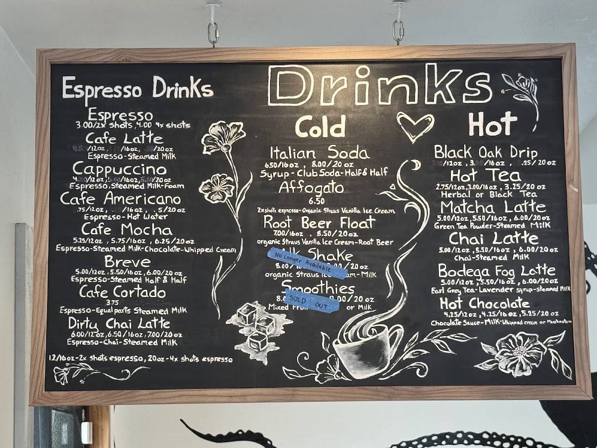 Menu at Sea Flower Cafe and Espresso Bar, Bodega Bay