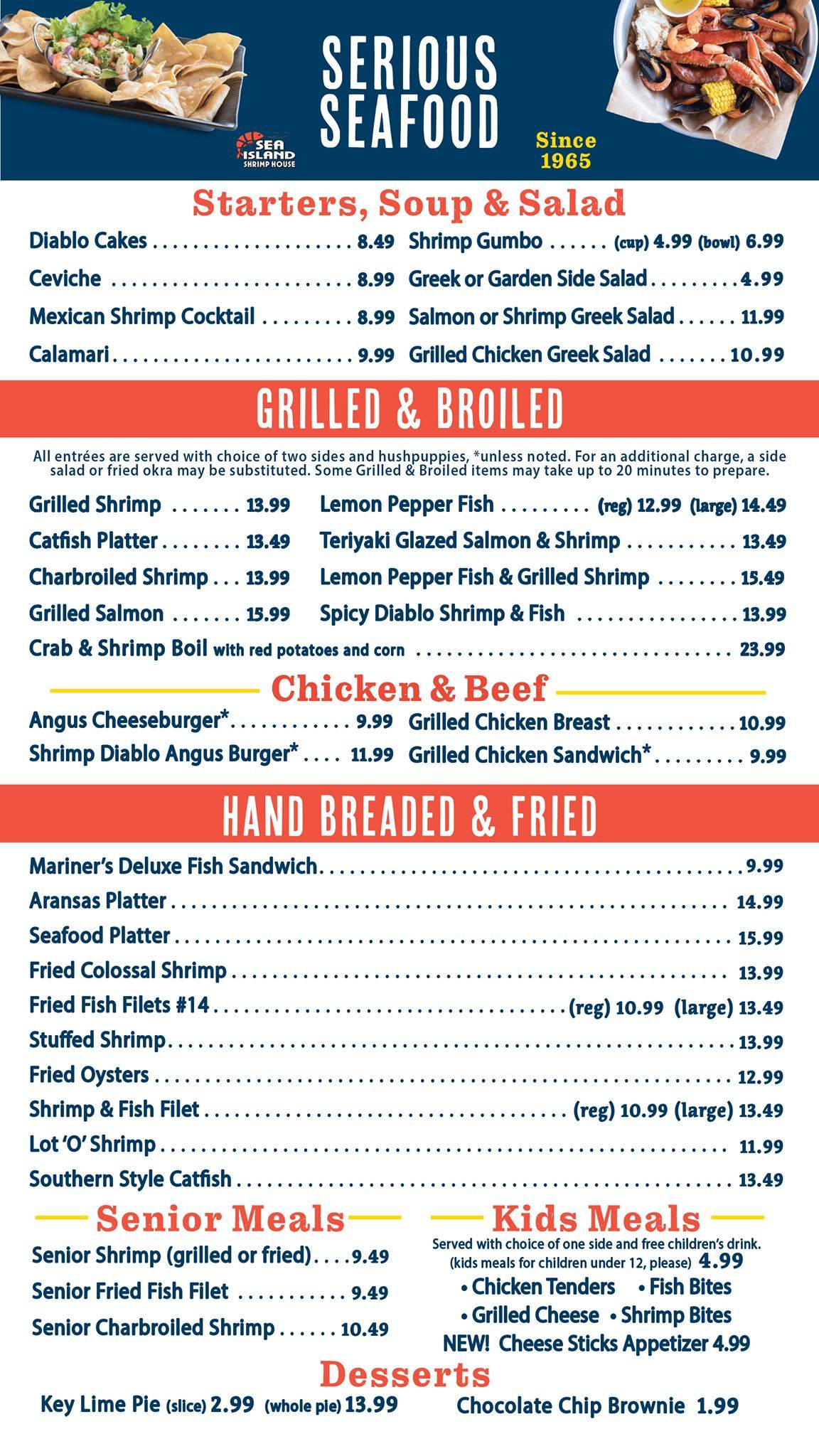 Menu at Sea Island Shrimp House restaurant, San Antonio, I-10