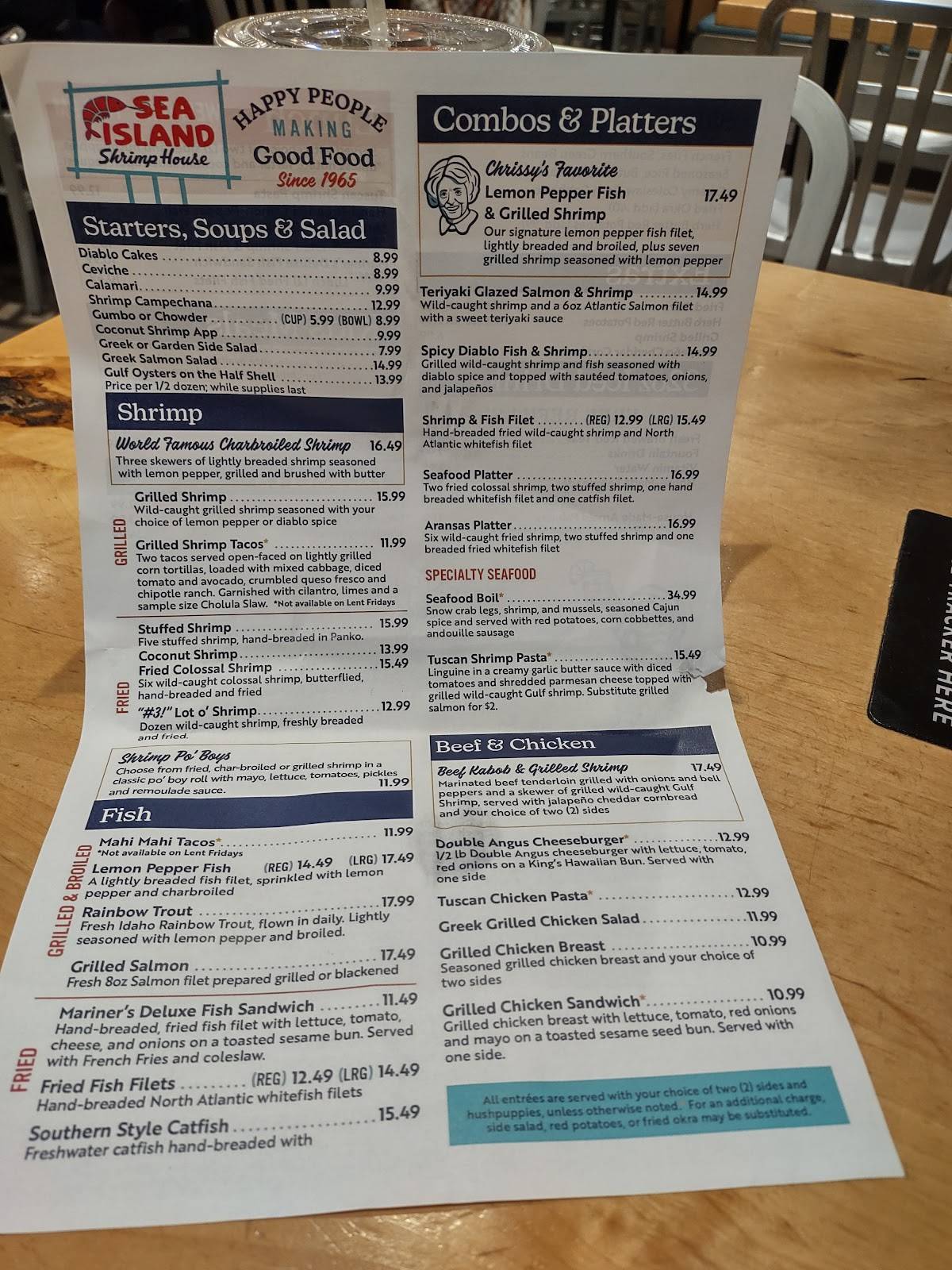 Menu at Sea Island Shrimp House restaurant, New Braunfels