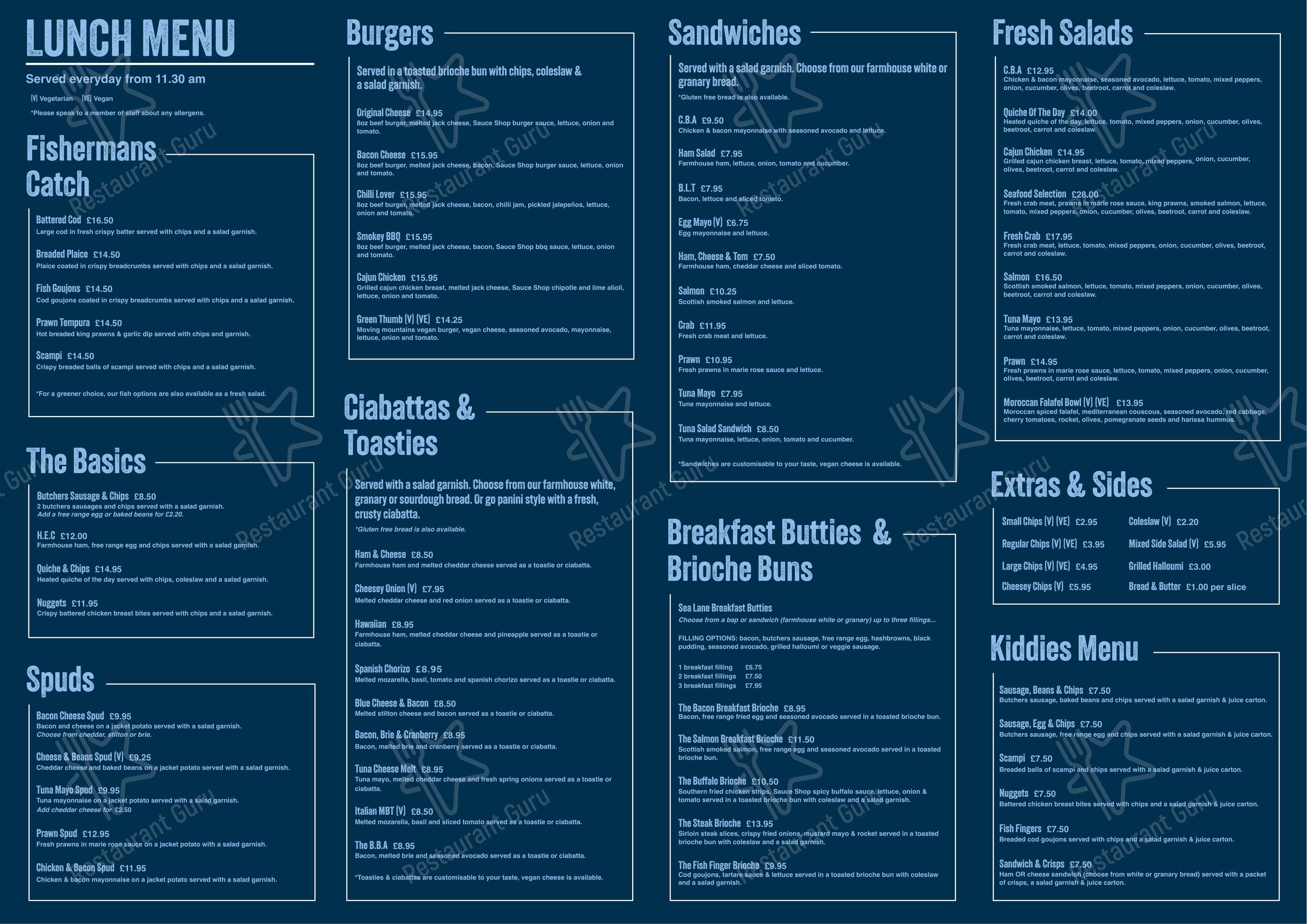 Menu at Sea Lane Café cafe, Worthing