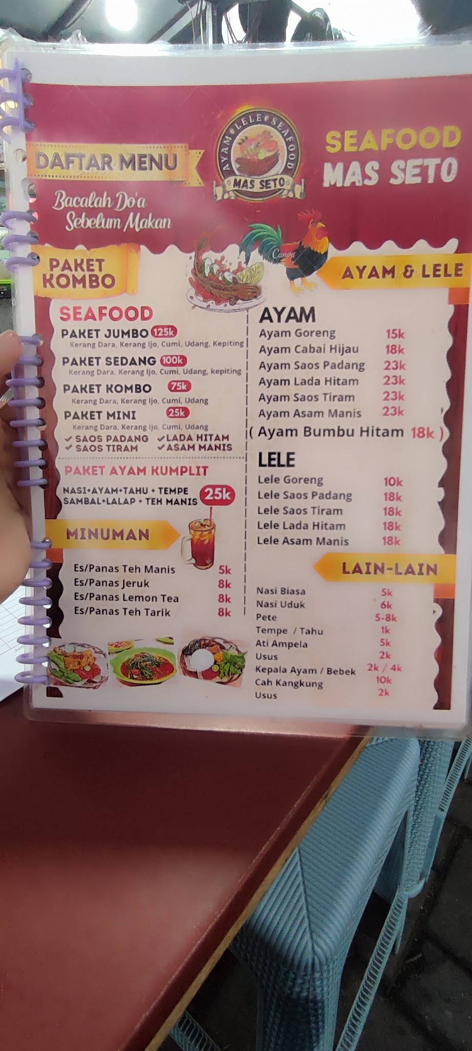 Menu at Seafood Mas Seto, Sumedang