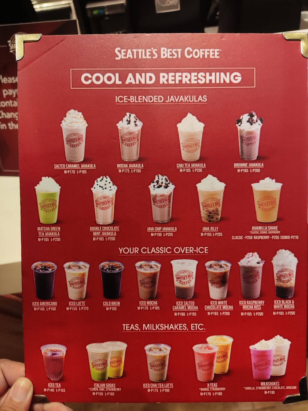 Menu at Seattle's Best Coffee Tikay cafe, Malolos