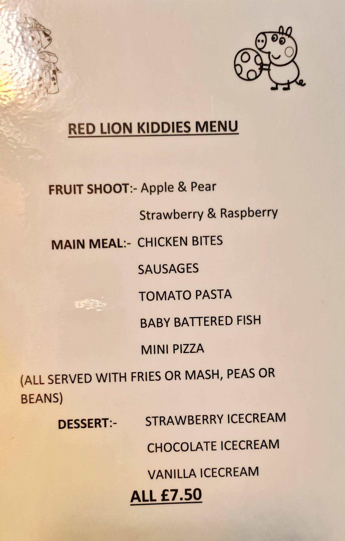 Menu at The Red Lion pub & bar, Sedbergh